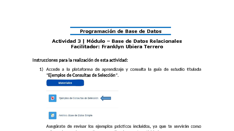 Actividad 3 - Consultas SQL de Selección en Base de Datos Relacionales - Studocu