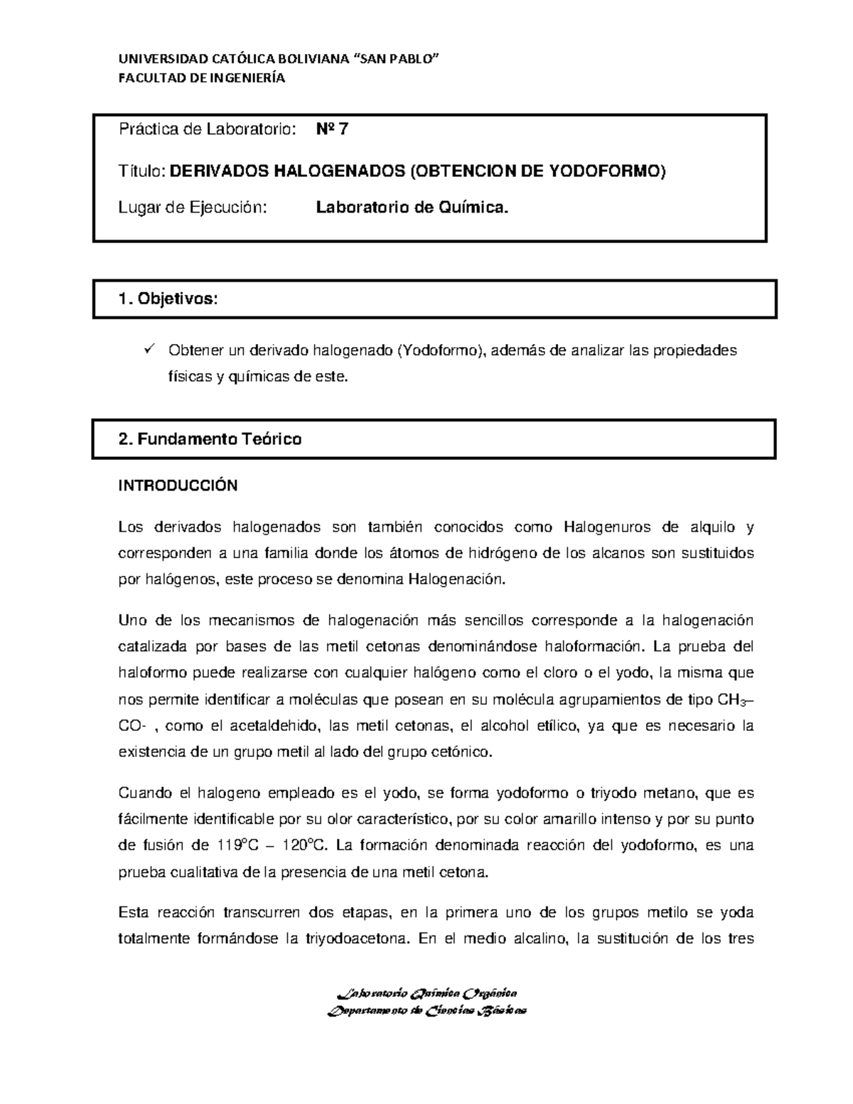 Práctica 7: Obtención de Yodoformo en Química Orgánica - Studocu