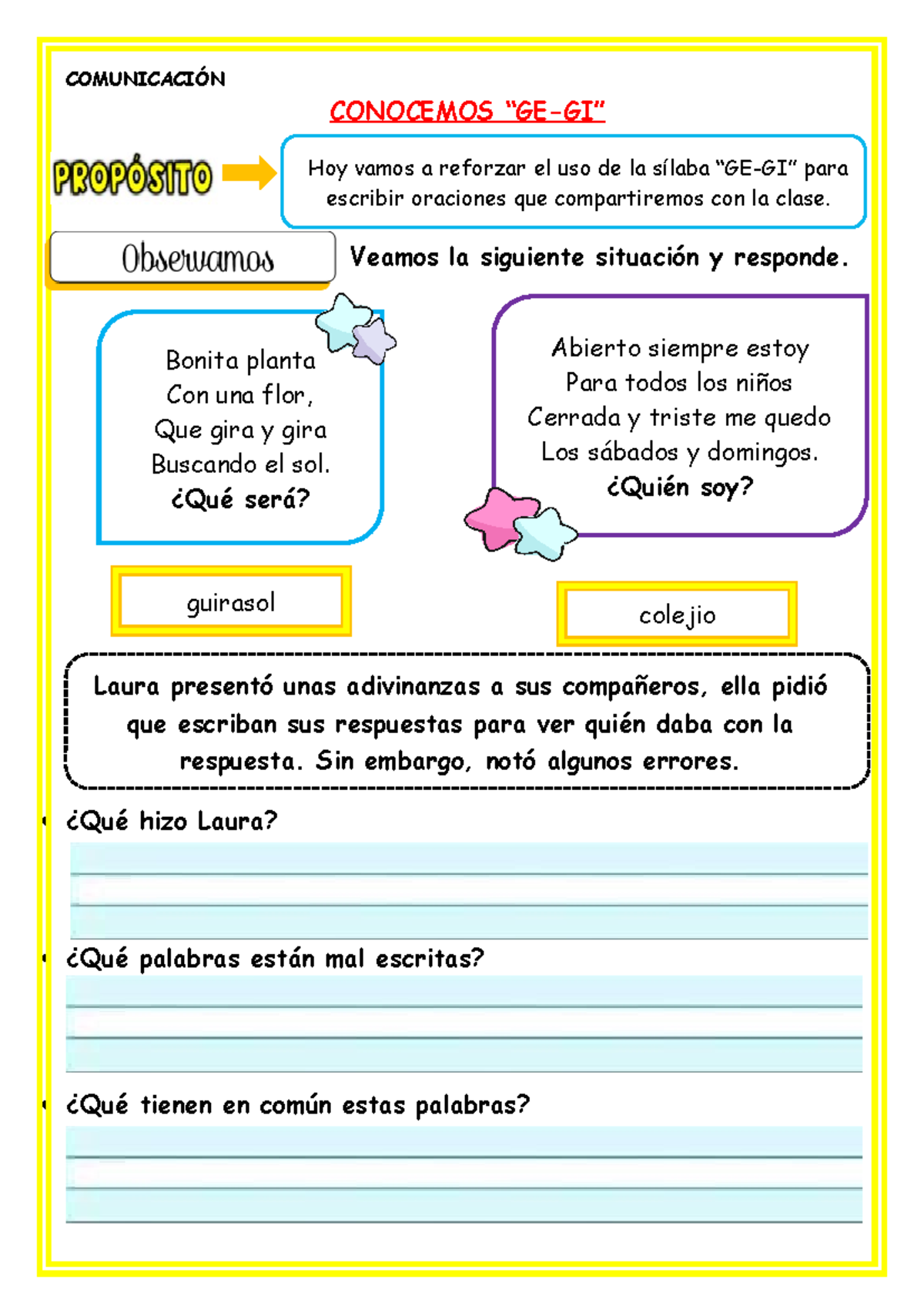 Ficha de Actividades: Uso de la Letra GE y GI - Studocu