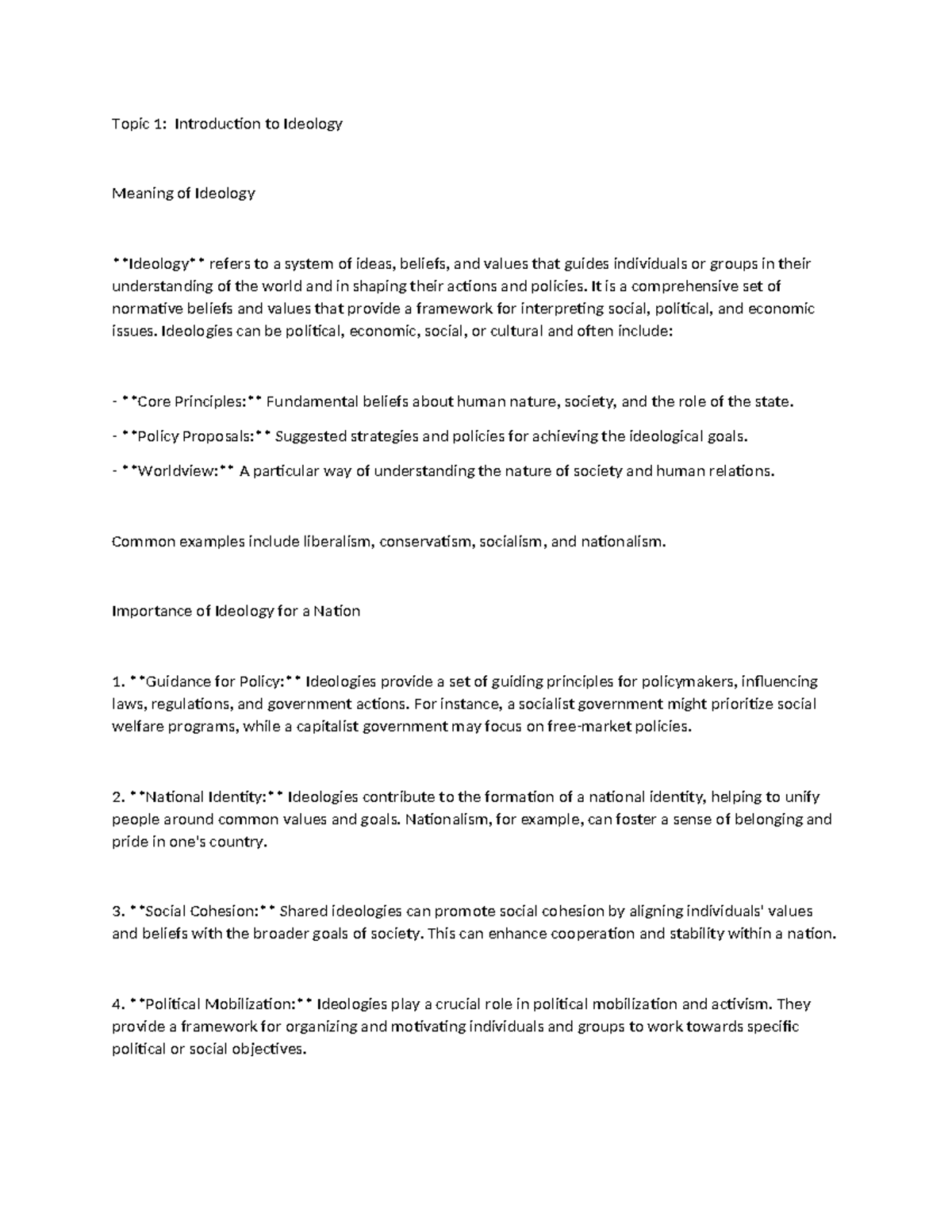 Ideology Quiz 1: Understanding Key Concepts and Principles - Studocu