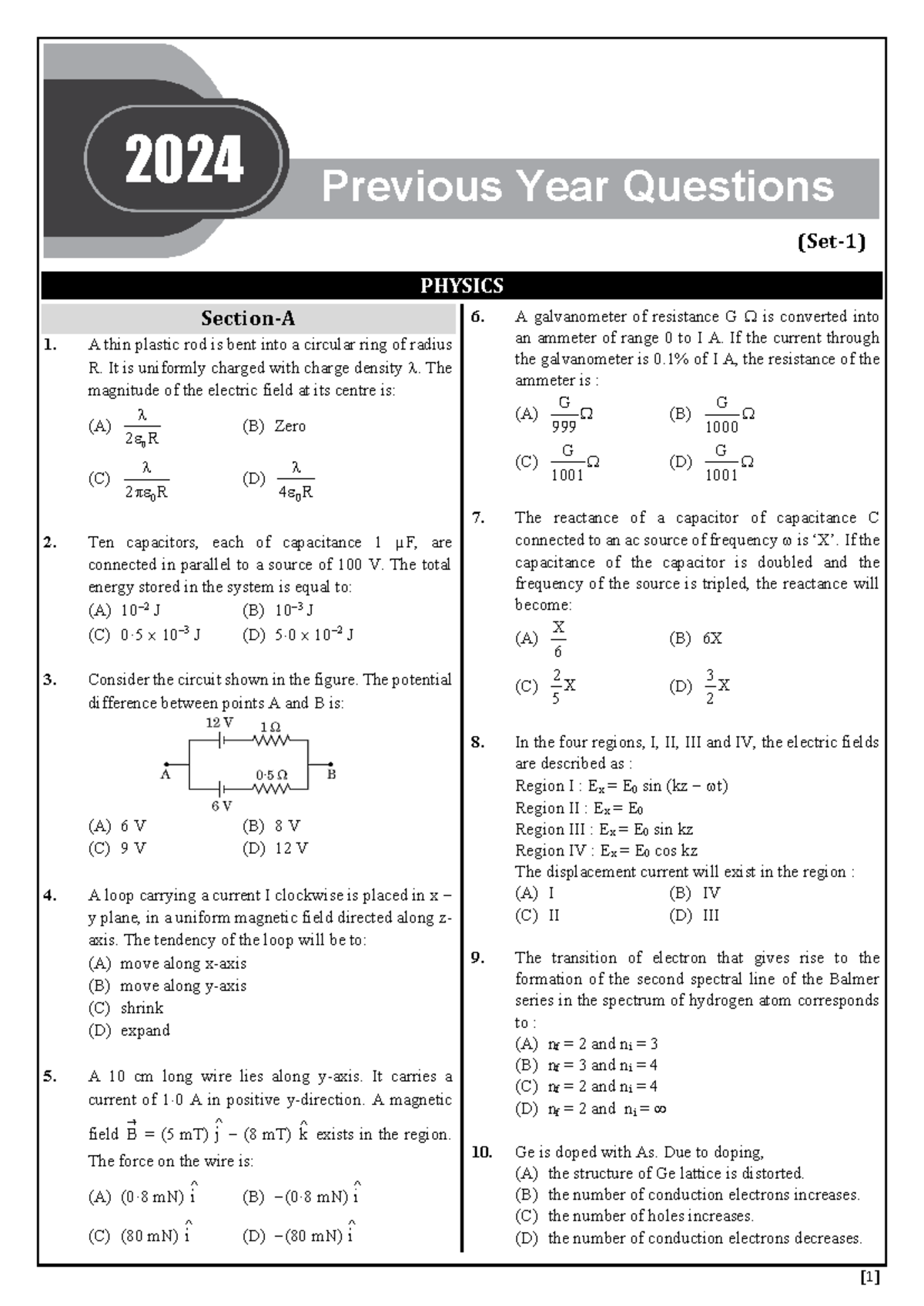 2024 Physics 1 Previous Year Questions - Comprehensive Review - Studocu
