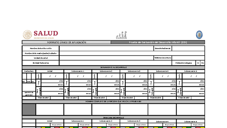 Formato Único de Aplicación - Prueba EDI de Desarrollo Infantil - Studocu