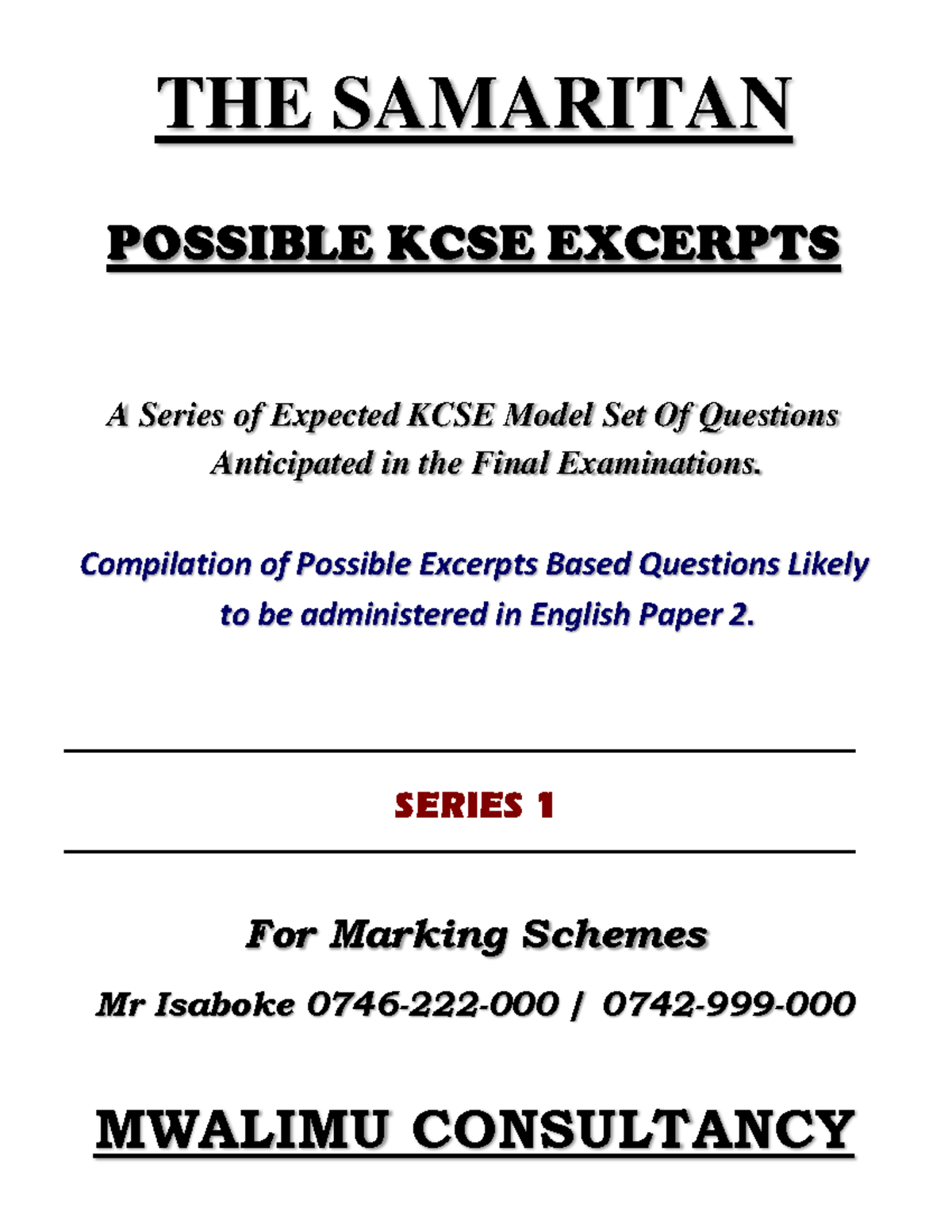 **KCSE Model Questions Compilation: The Samaritan Excerpts S1** - Studocu