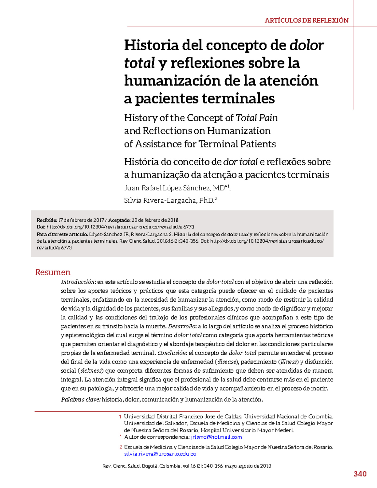 Historia del Dolor Total y la Humanización en Pacientes Terminales ...