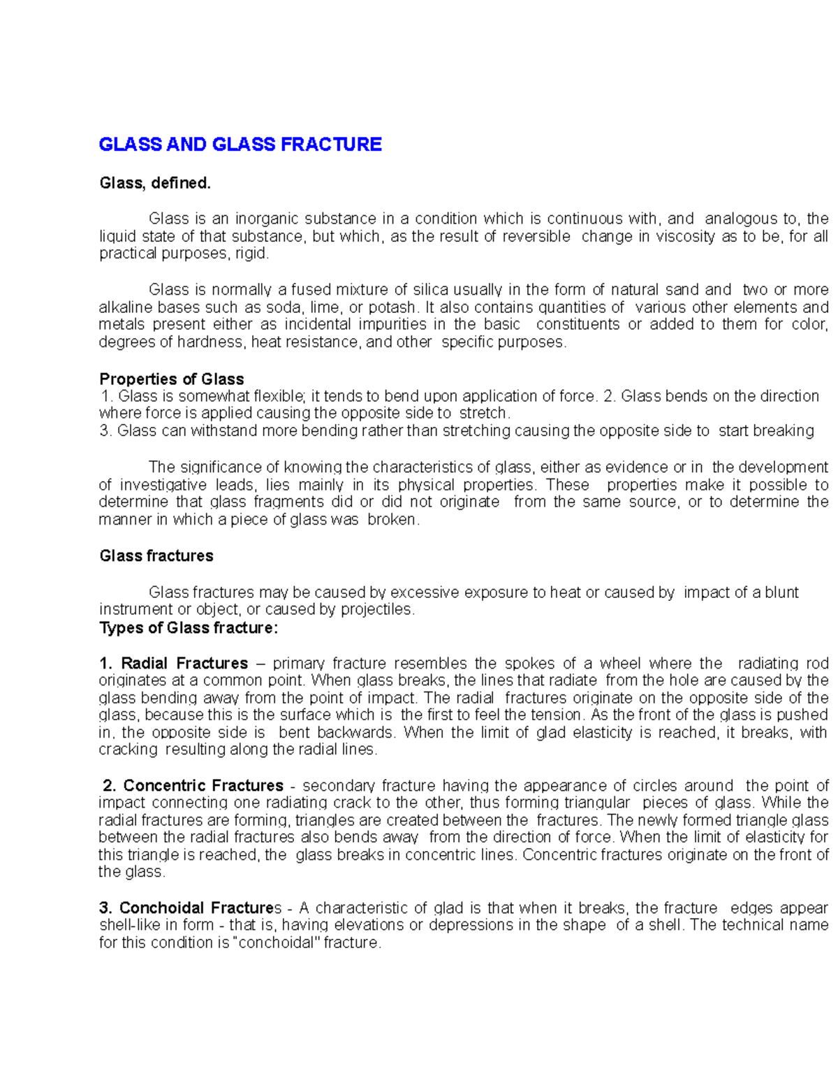 Glass AND Glass Fracture - GLASS AND GLASS FRACTURE Glass, defined ...