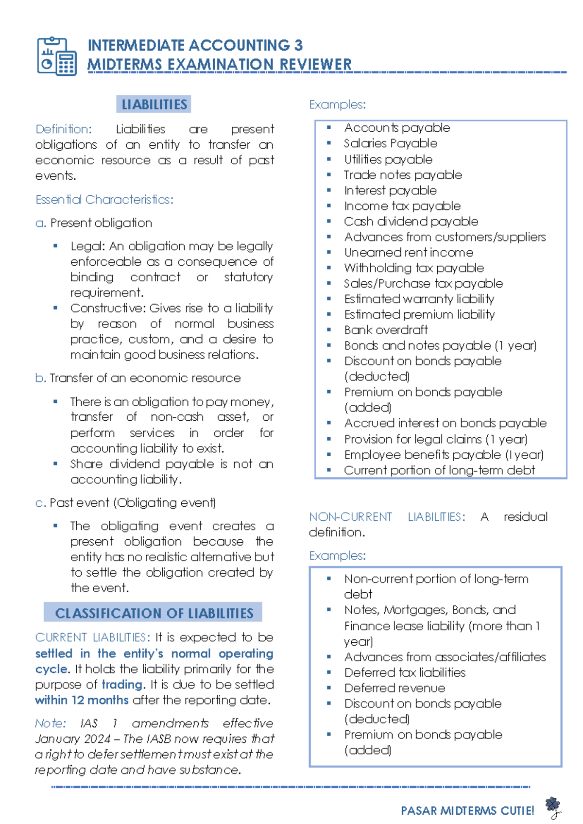 INTACC 3: Midterms Examination Reviewer on Liabilities and Provisions ...