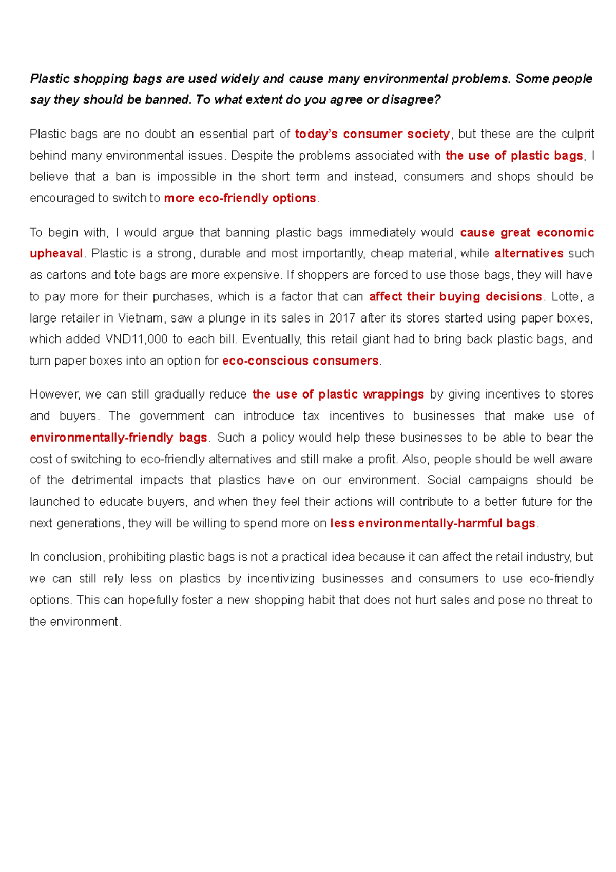 ENG101: Essay on the Environmental Impact of Plastic Bags - Studocu