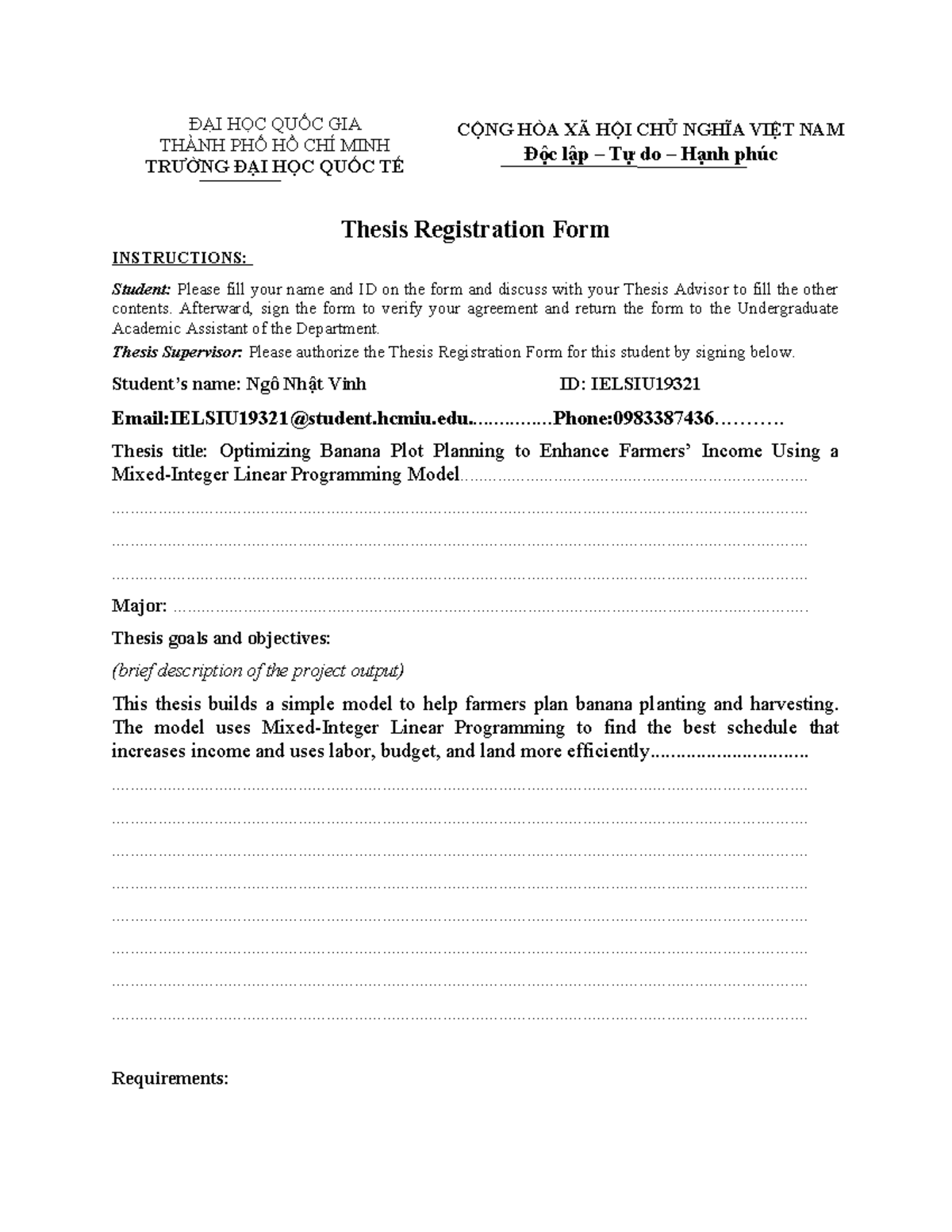 Thesis Registration Form 2023: Optimizing Banana Plot Planning - Studocu