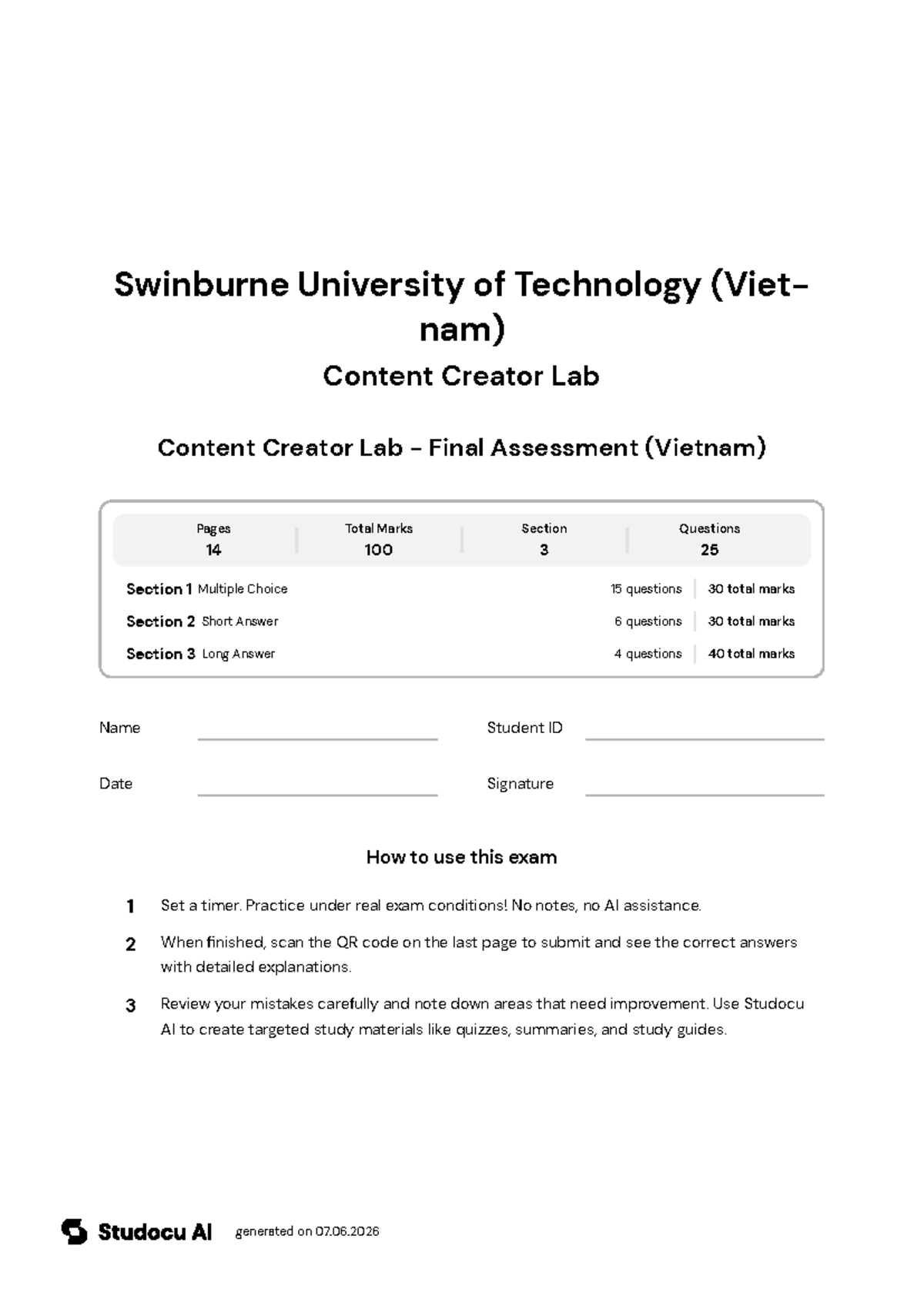 Content Creator Lab - Final Assessment (Vietnam) - Studocu