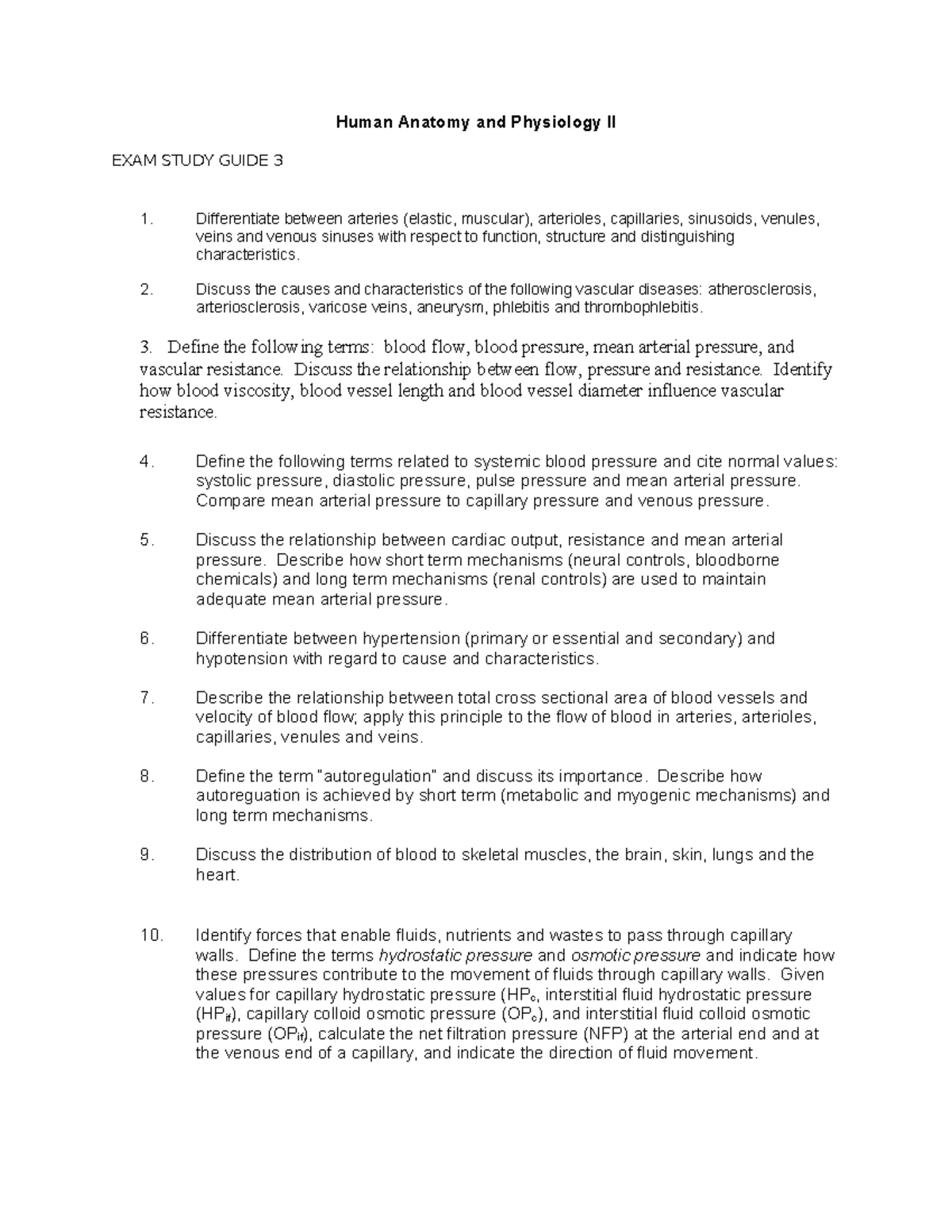 A&P II EXAM Study Guide: Circulatory System Overview - Studocu