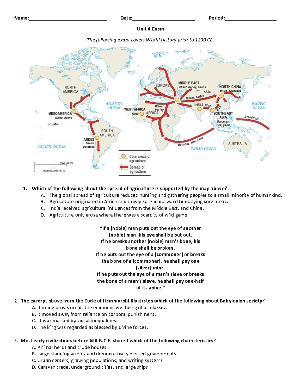 Unit 0 Exam: World History Before 1200 CE Insights - Studocu