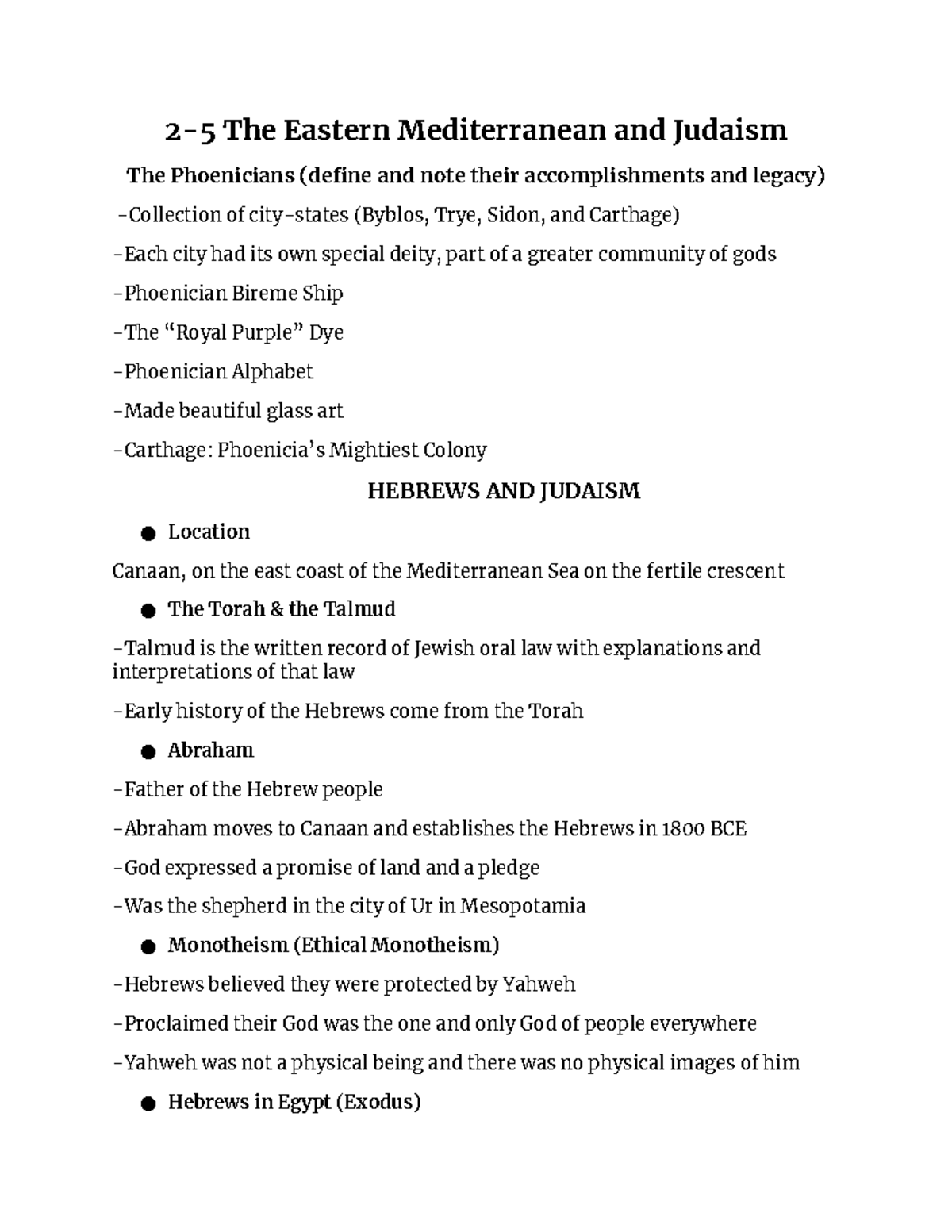 Eastern Mediterranean History: The Hebrews and Judaism (Rel 101) - 2-5 ...