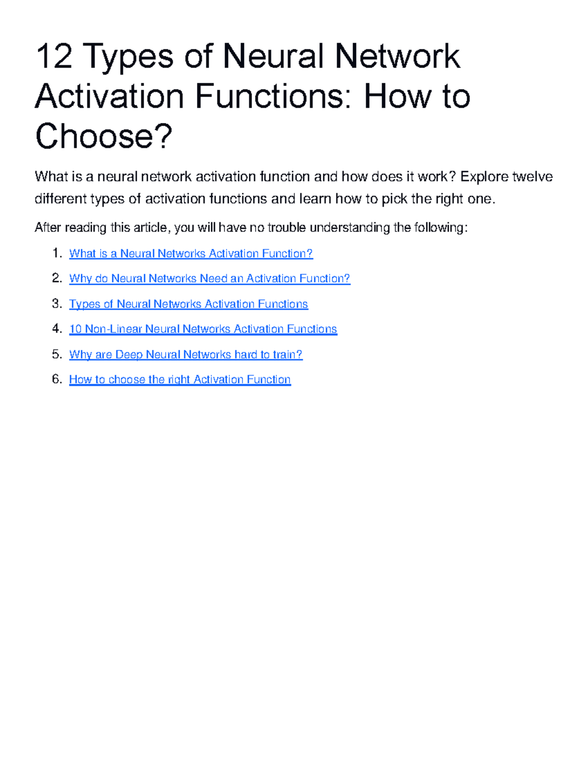12 Types of Neural Network Activation Functions Explained - Studocu