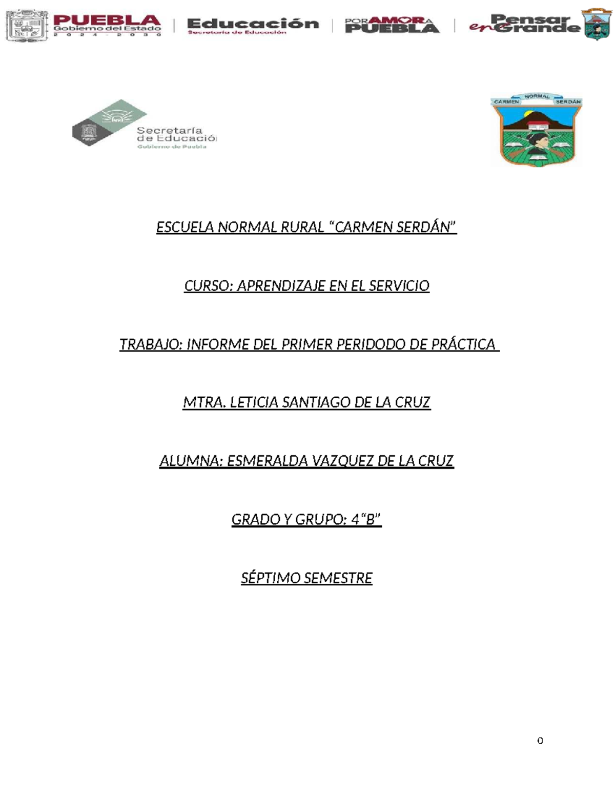 Informe del Primer Período de Práctica - Séptimo Semestre - Studocu