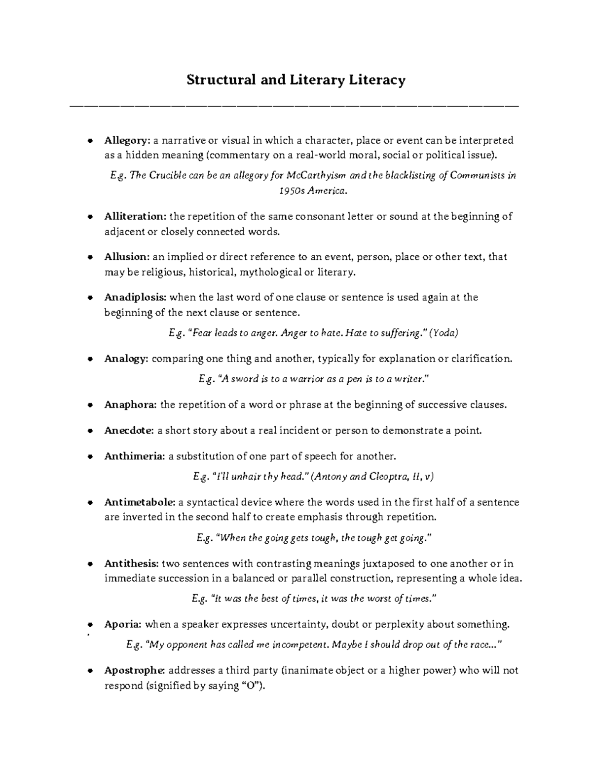 Senior HSC - Structural and Literary Techniques Overview - Studocu