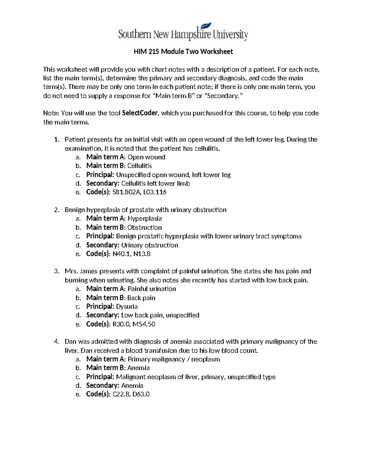HIM 215 Module 2 Patient Chart Notes Worksheet - Studocu
