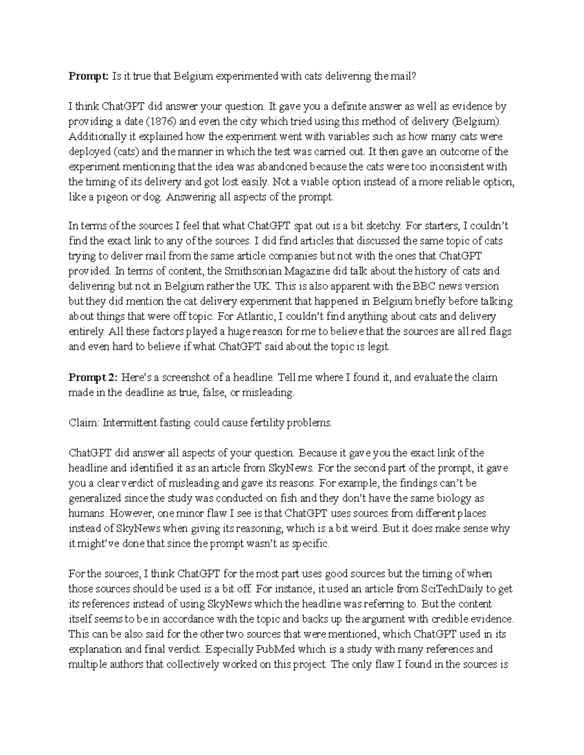 Assignment 5 - Notes on Mail Delivery Experiments and Fasting Claims ...