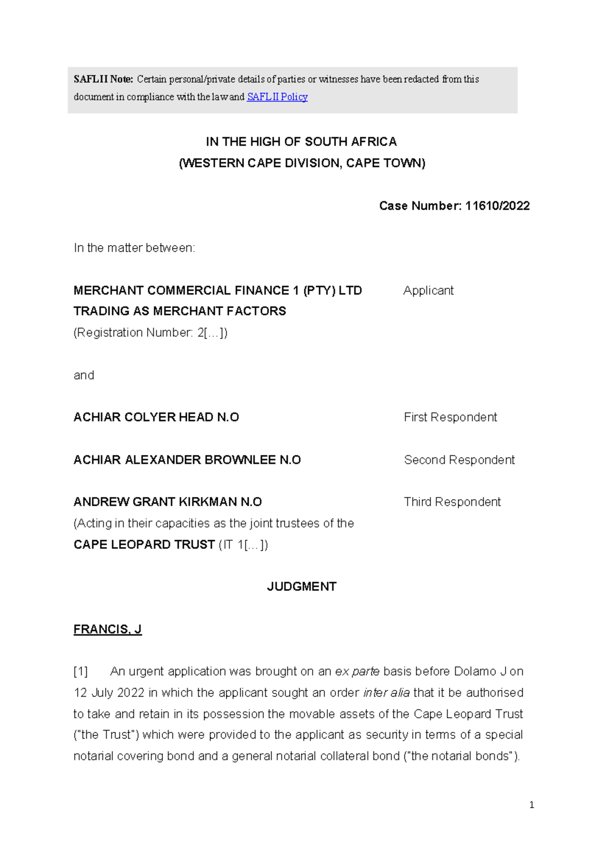 SAFLII Case Study: Merchant Commercial Finance v. Cape Leopard Trust ...