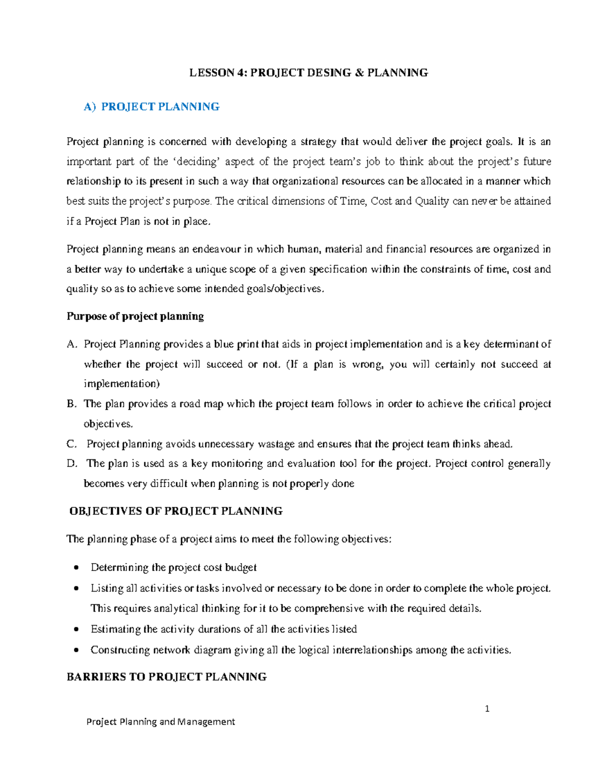 Lesson 4 Project Design AND Planning - 1 LESSON 4: PROJECT DESING ...