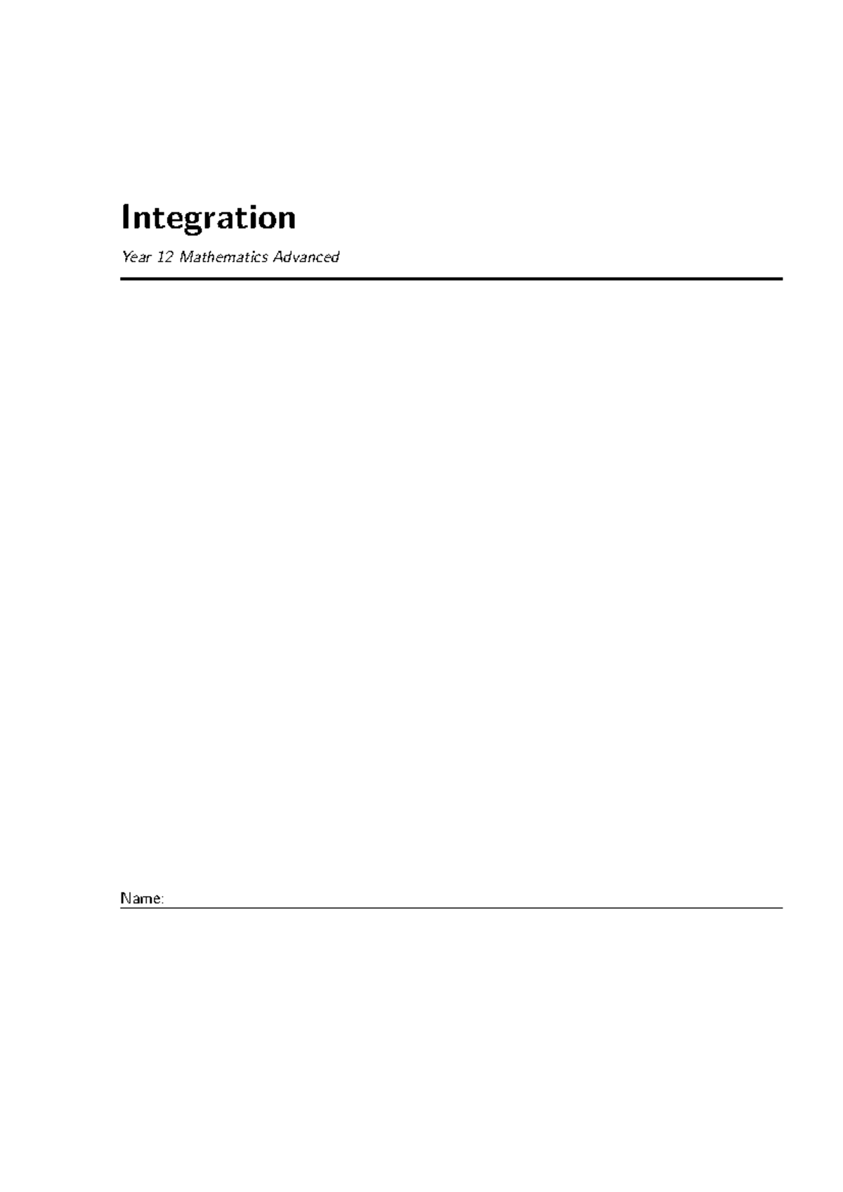 Integration Year 12 Mathematics Advanced: Comprehensive Workbook on ...