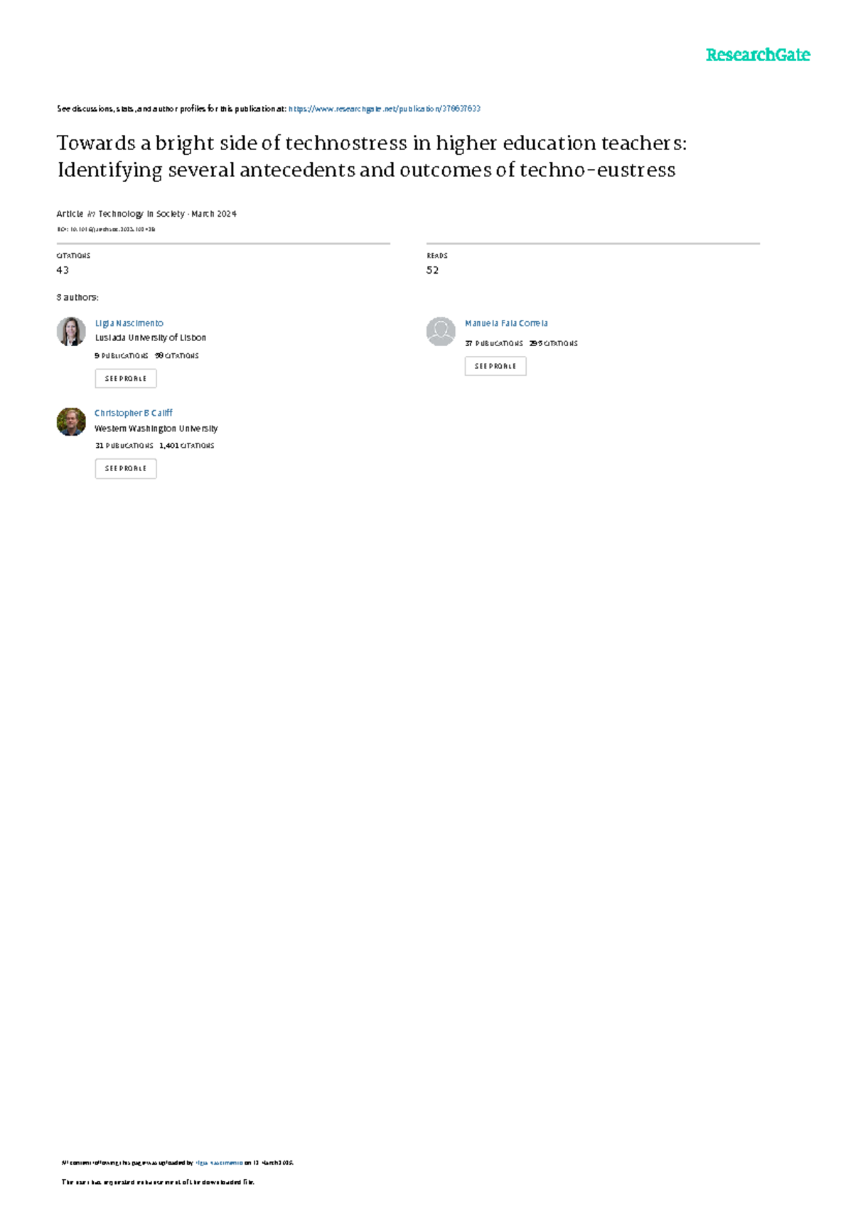 "Technostress in Higher Education: Antecedents and Outcomes (2024 ...