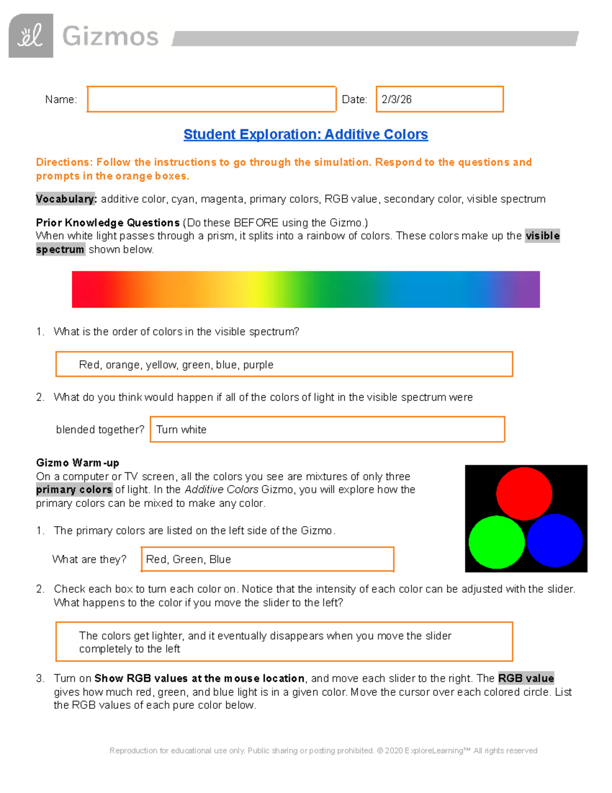 Additive Colors Exploration: Understanding RGB Values and Mixing - Studocu