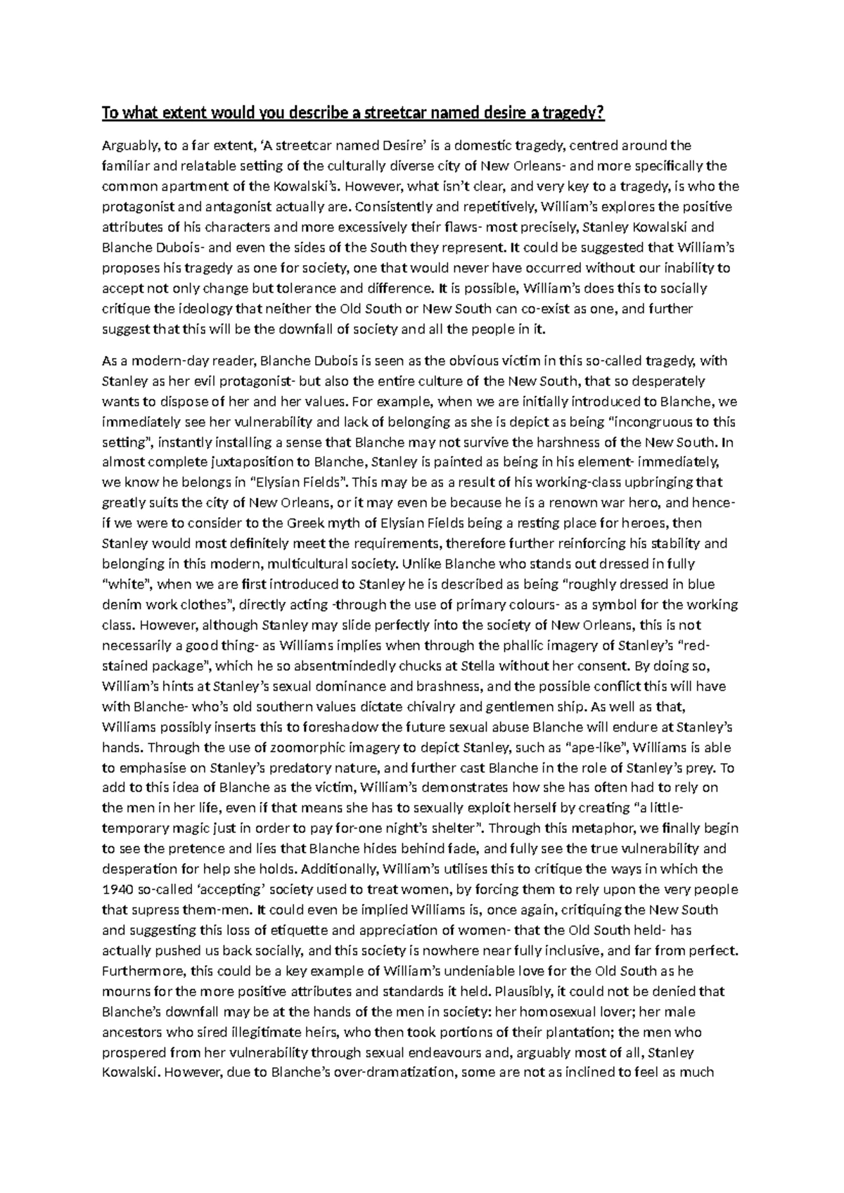 (ENG) Essay Analysis of Blanche's Character in A Streetcar Named Desire ...