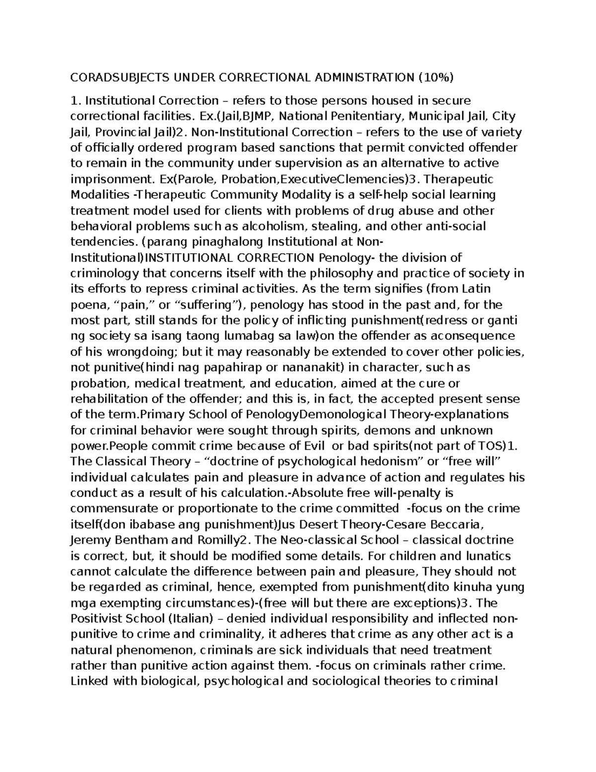 Cor ad - Topic - CORADSUBJECTS UNDER CORRECTIONAL ADMINISTRATION (10% ...