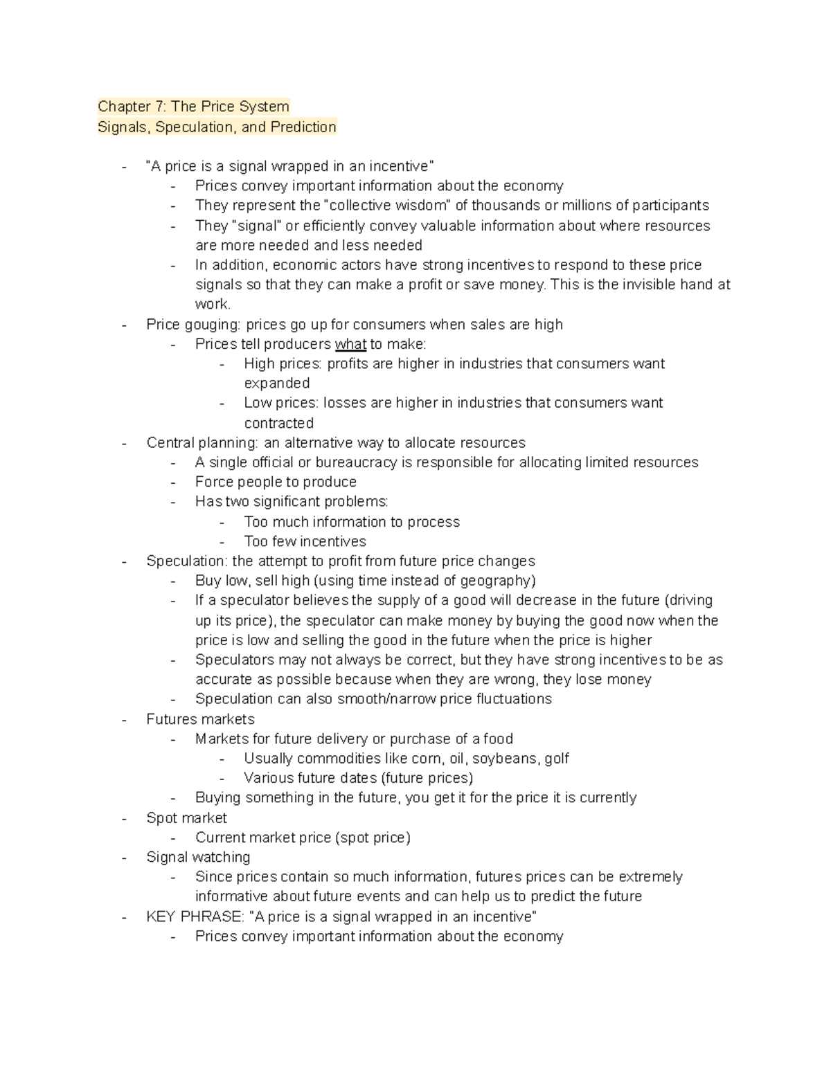 Week 5: Chapter 7 - The Price System in Econ 1014 - Studocu