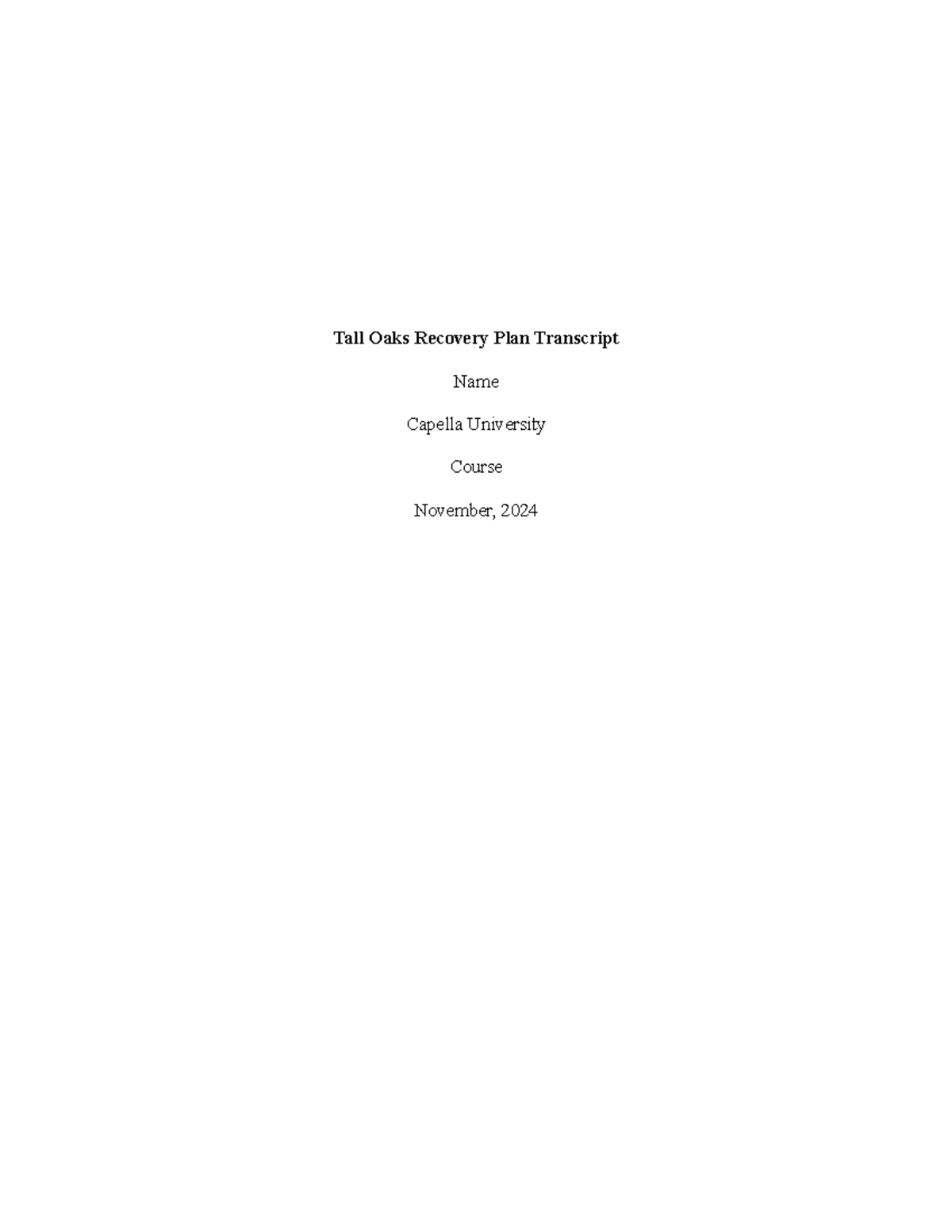 Tall Oaks Recovery Plan: Comprehensive Disaster Response Strategy - Studocu
