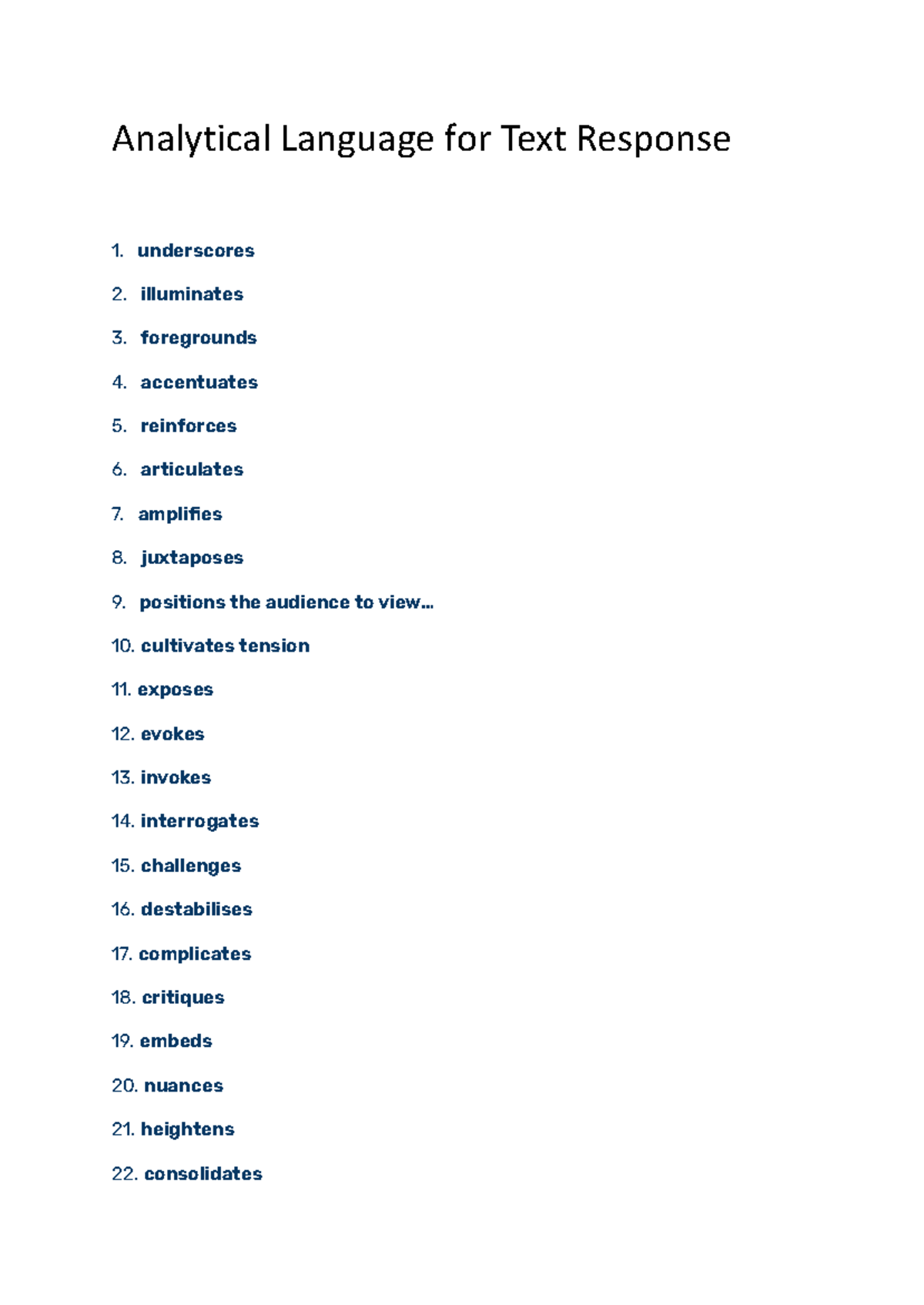 Analytical Language for Text Response: Key Terms and Concepts - Studocu