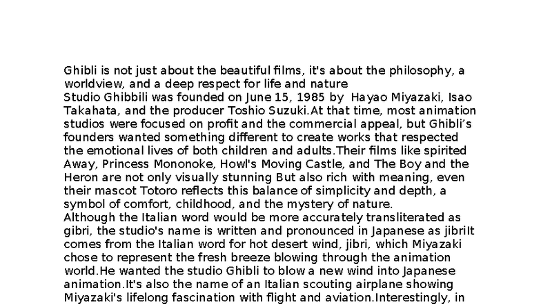 Anime 3 - Lecture Notes on Studio Ghibli's Philosophy and Impact - Studocu