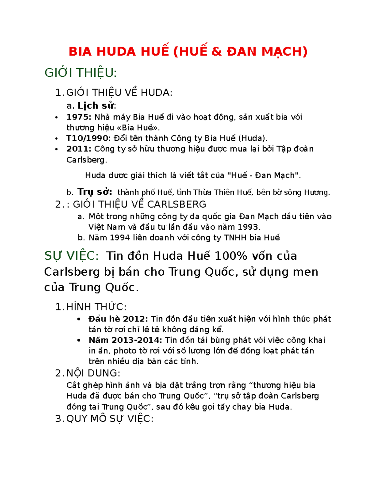 BIA HUDA HUẾ - Bài Thuyết Trình Về Lịch Sử và Khủng Hoảng - Studocu
