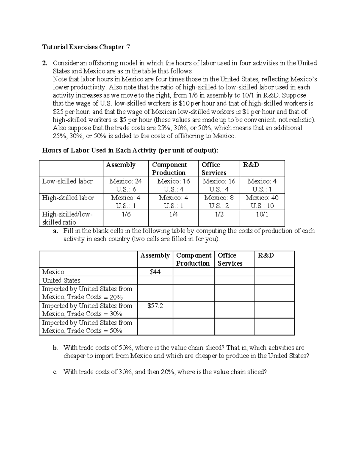 Tutorial Exercises: Offshoring Model Analysis (Chapter 7) - Studeersnel