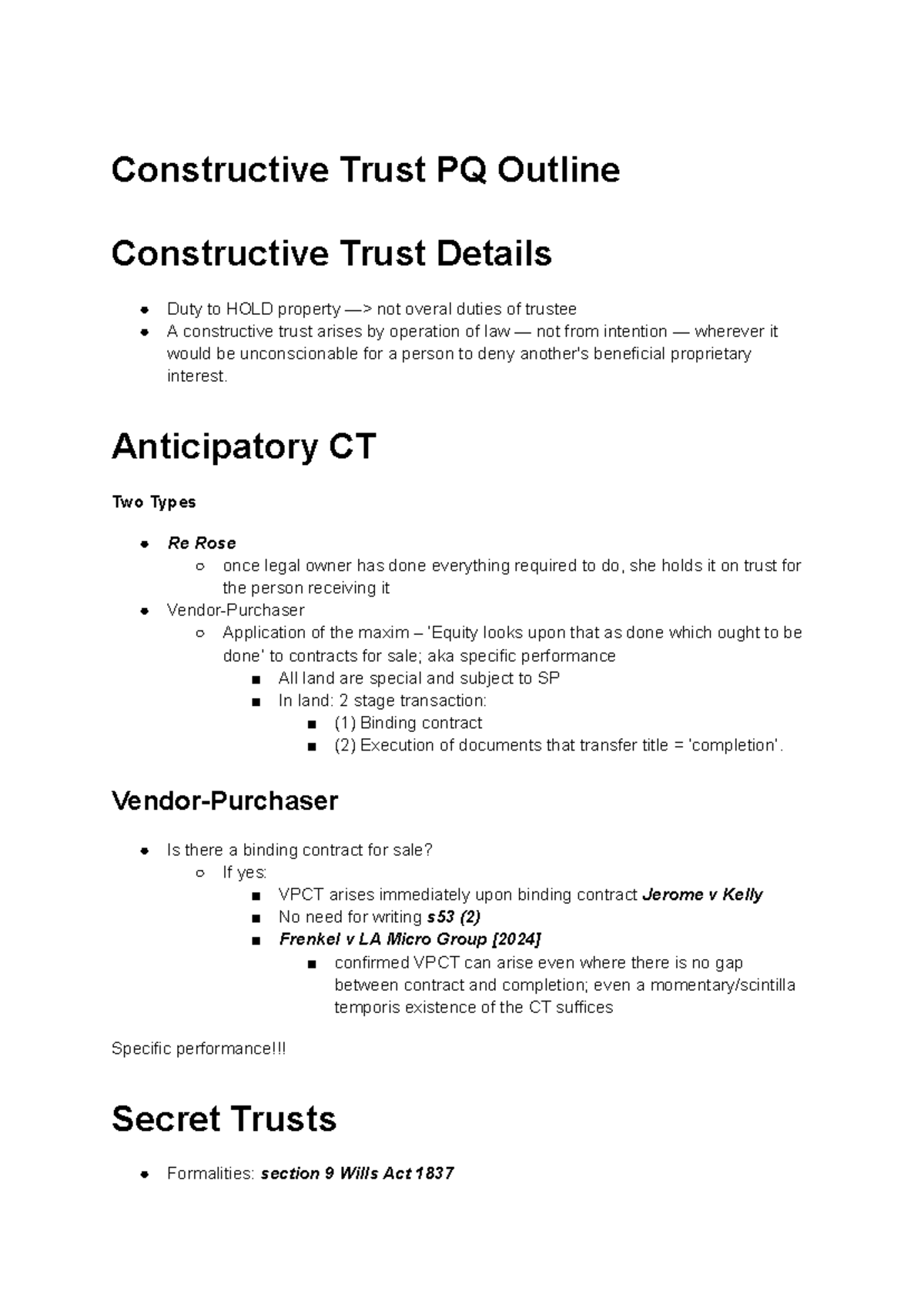 Constructive Trusts: Key Principles & Case Law Outline (PQ) - Studocu