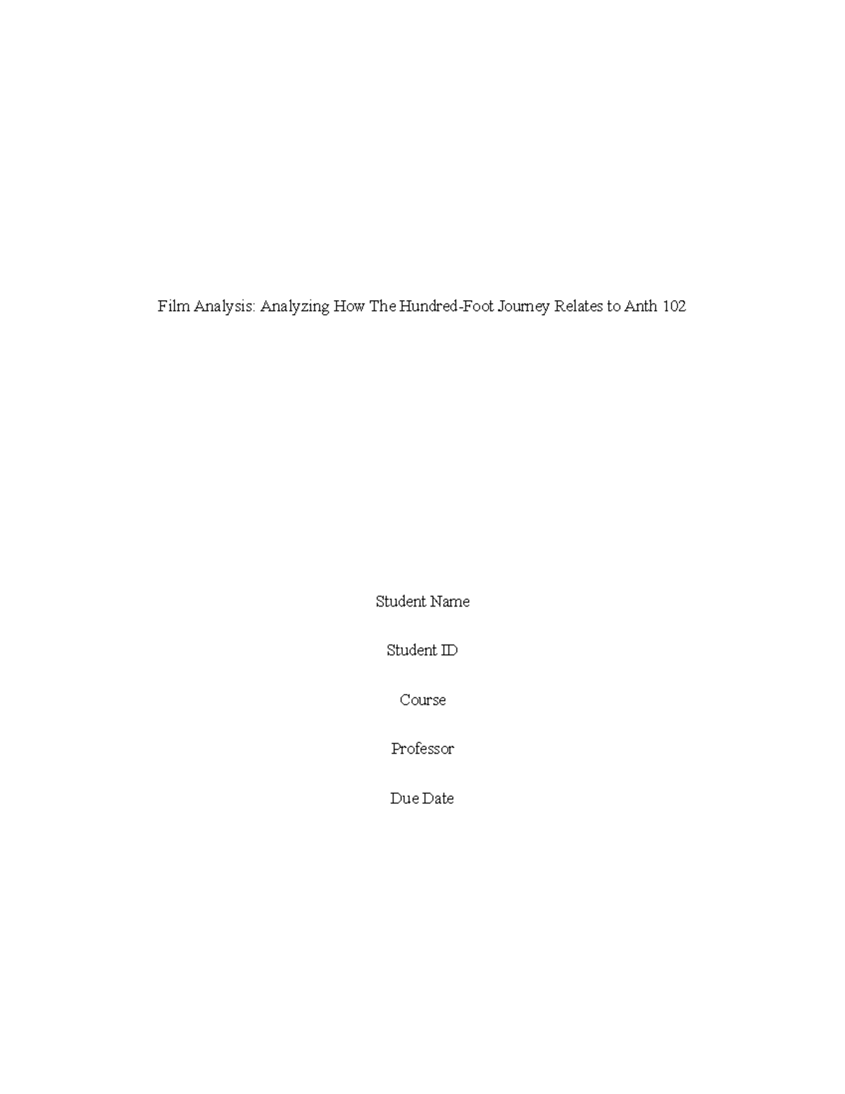 Film Analysis: The Hundred-Foot Journey in Anth 102 - Studocu