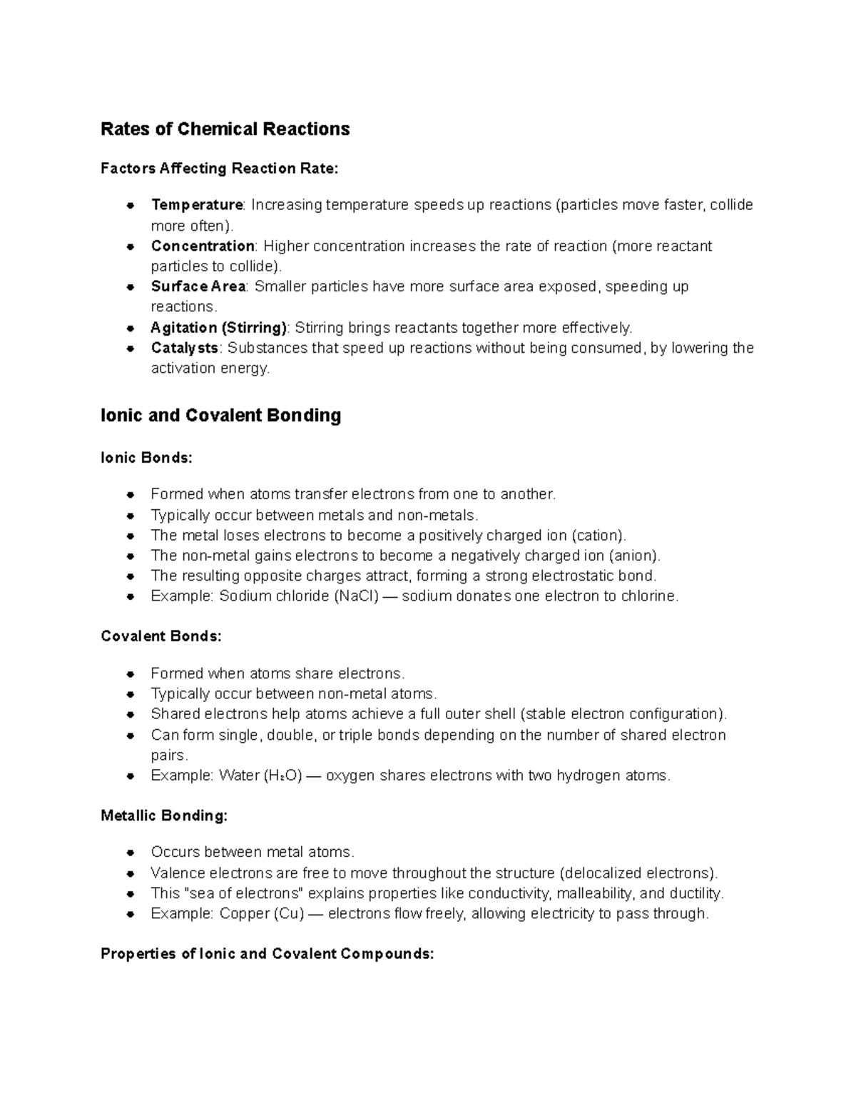 Chemistry (CHM101) Study Notes on Reaction Rates & Bonding Types - Studocu