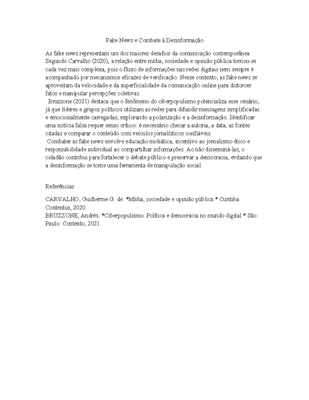 Combate às Fake News: Desinformação e Mídia Contemporânea - Studocu