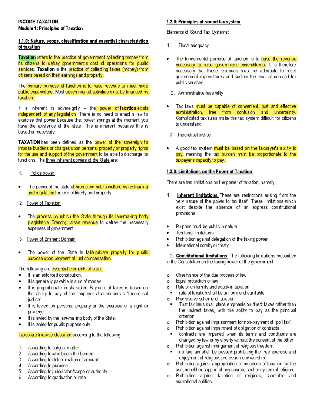Income Taxation Principles & Limitations - Module 1 Study Guide - Studocu