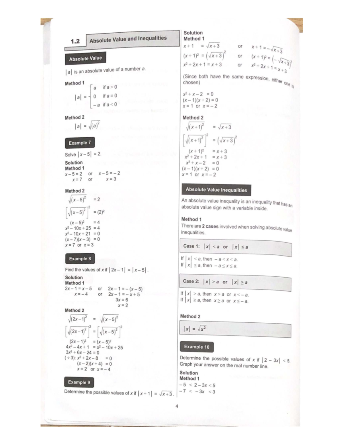 1.2 Absolute Value and Inequalities: Methods and Solutions - Studocu