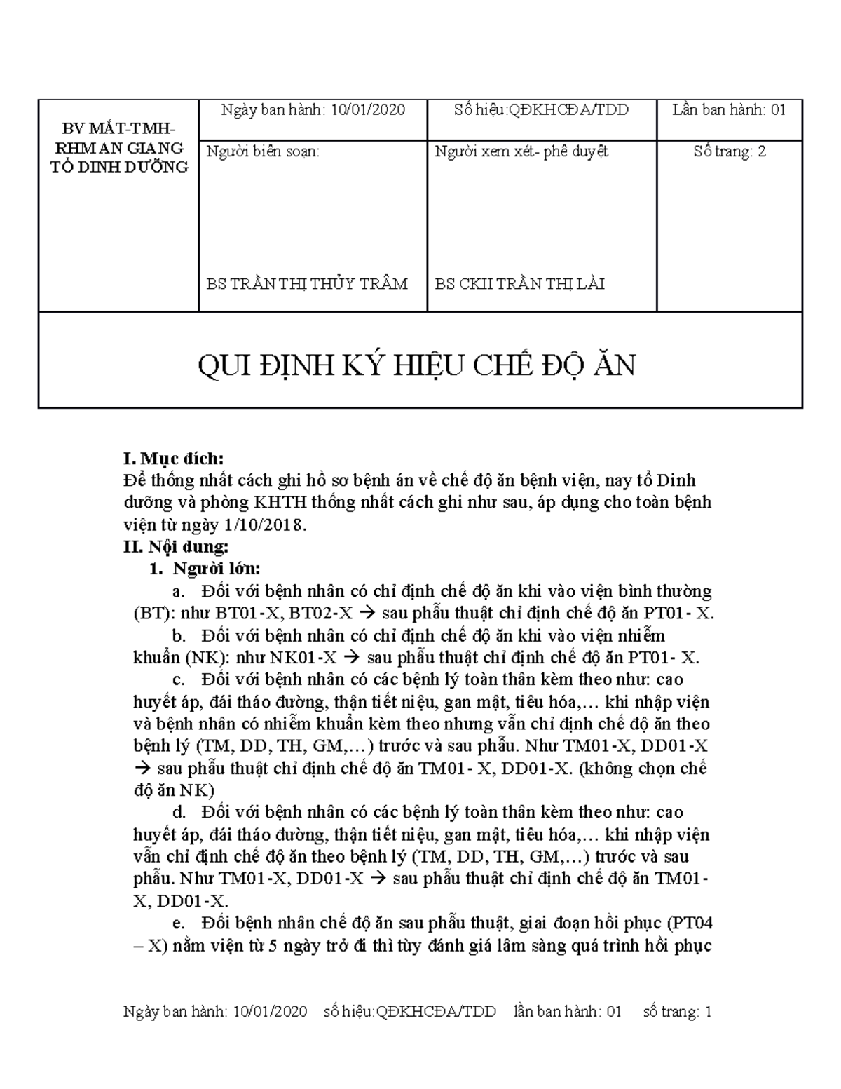 Qui đinh ký hiệu chế độ ăn - BV MẮT-TMH- RHM AN GIANG TỔ DINH DƯỠNG ...