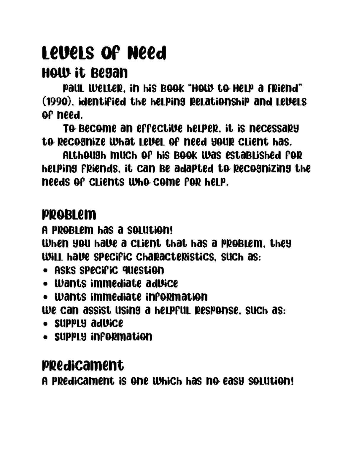 Levels of Need: Understanding Helping Relationships and Client Needs ...