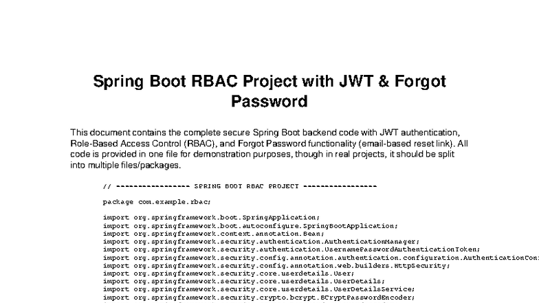 Spring Boot RBAC Project with JWT & Password Reset Functionality - Studocu