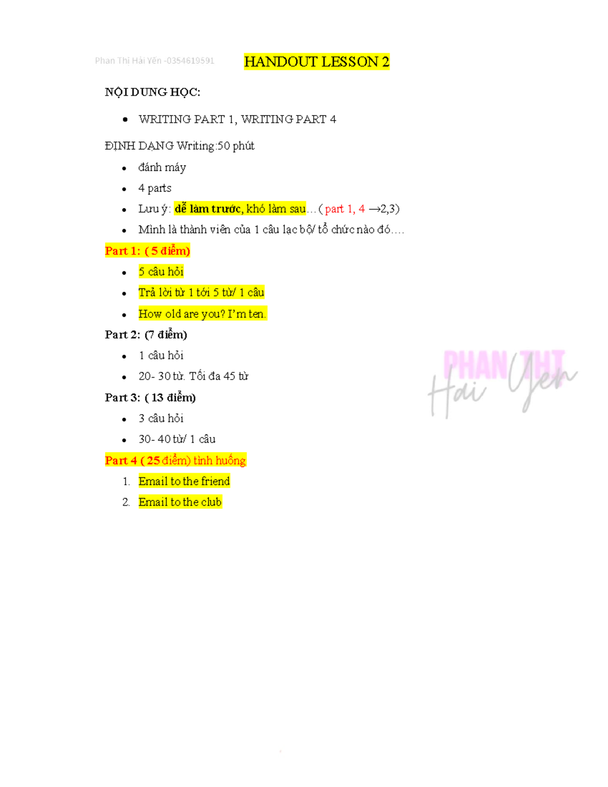 Lesson 2 Handout: Writing Parts 1 & 4 Guide - Studocu