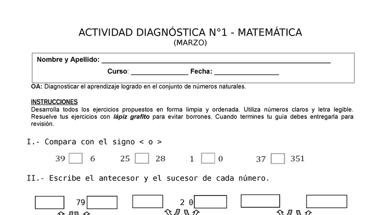 DIAGNÓSTICO MATEMÁTICO 7° BÁSICO - ACTIVIDAD MARZO - Studocu