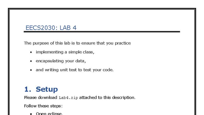 EECS2030: Lab 4 - Implementing Vector3D Class and Unit Testing - Studocu