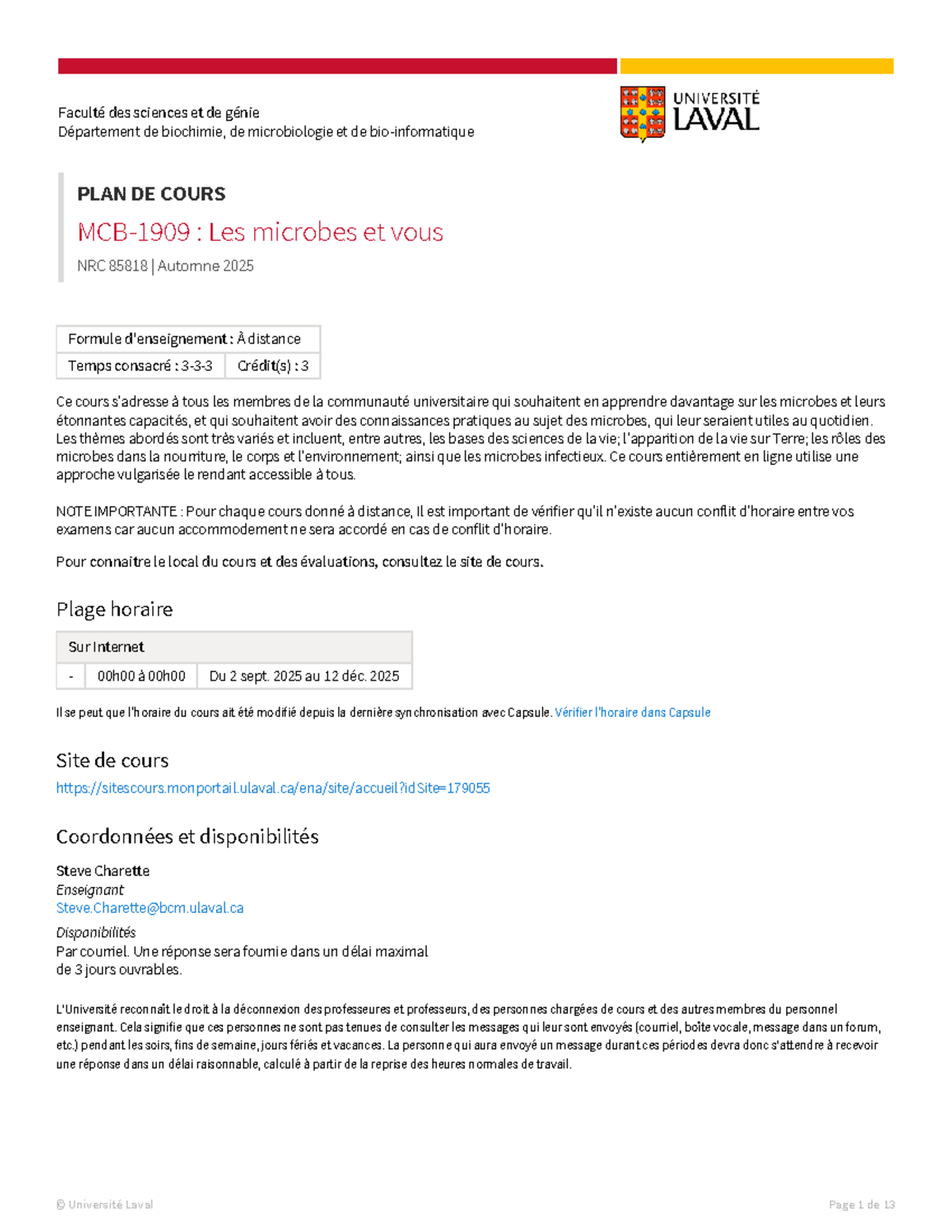 MCB-1909 A25 85818 - Plan de cours sur les microbes et vous - Studocu