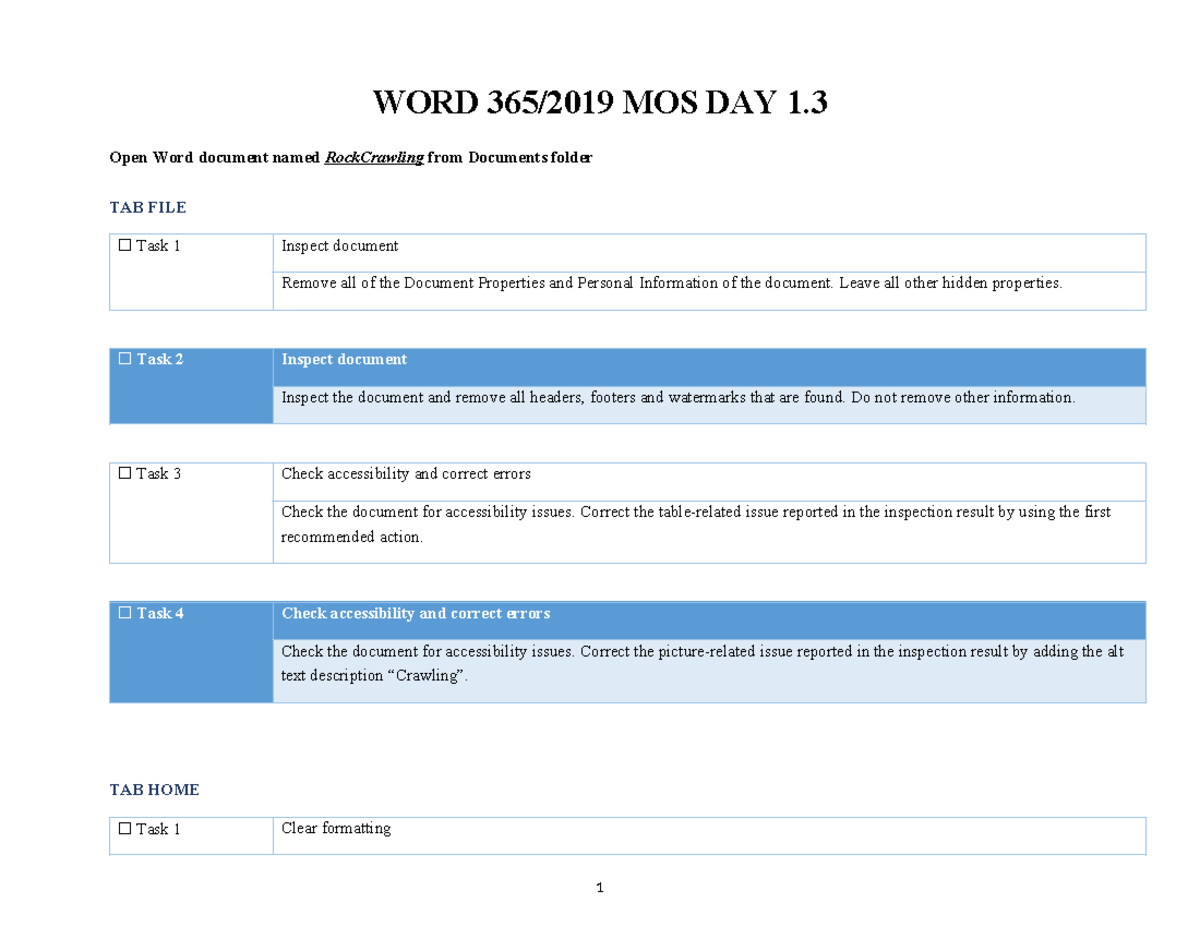 WORD MOS DAY 1.3: Document Formatting & Accessibility Tasks - Studocu