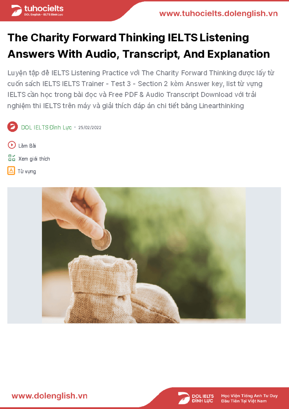 IELTS Listening Practice: The Charity Forward Thinking Summary ...