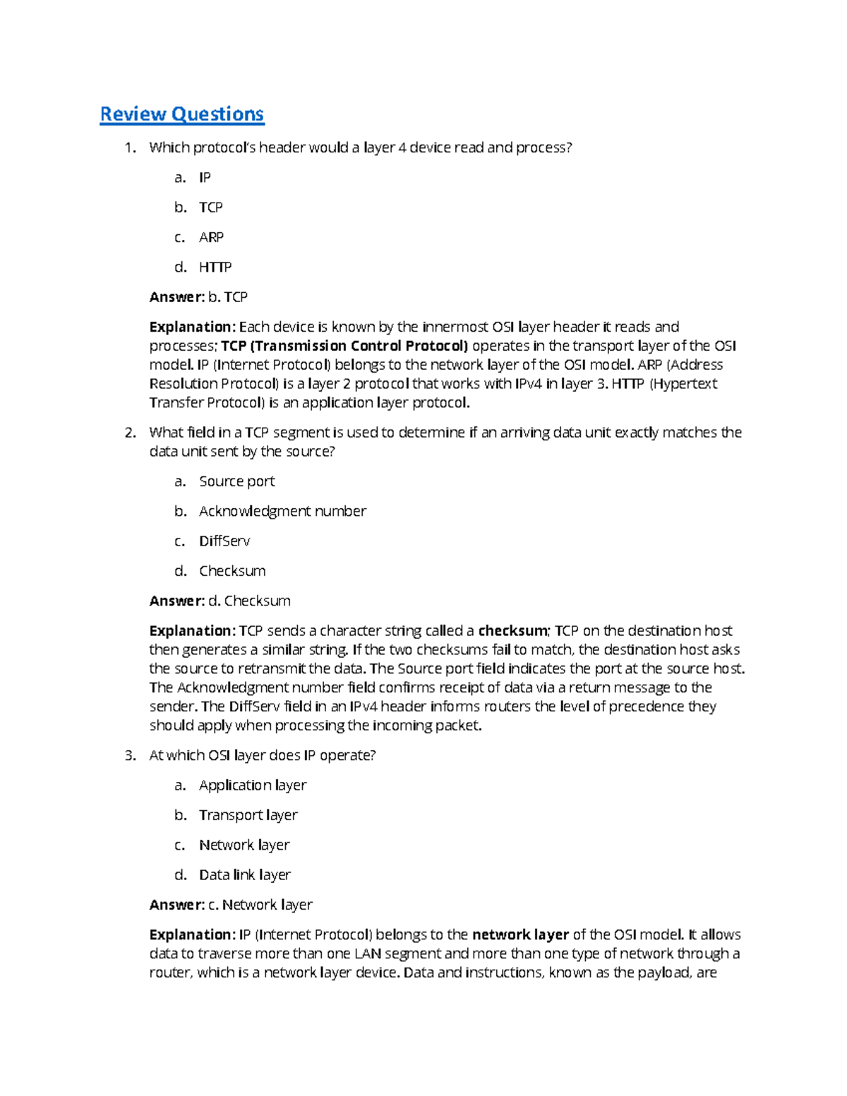 Chapter 04 - Review Questions on Network Protocols and Concepts - Studocu
